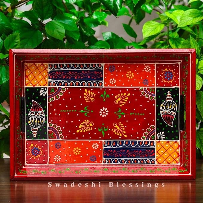 Wooden Tray for Serving- Handcrafted & Hand-Painted for Kitchen/Table ...